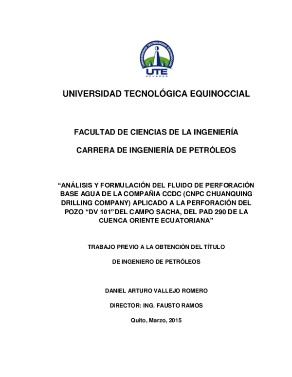 (PDF) Análisis y formulación del fluido de perforación base agua de la ...