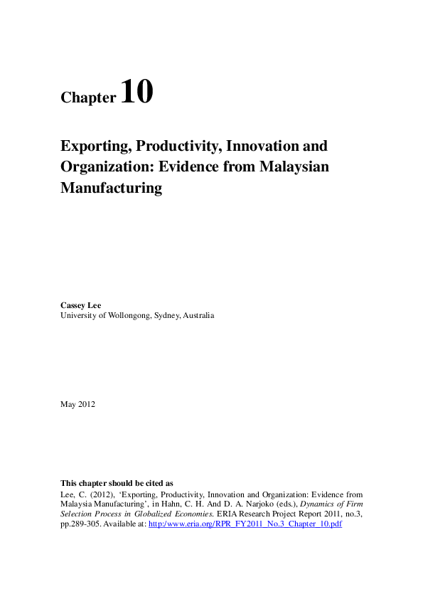 (PDF) Exporting, Productivity, Innovation and Organization: Evidence ...