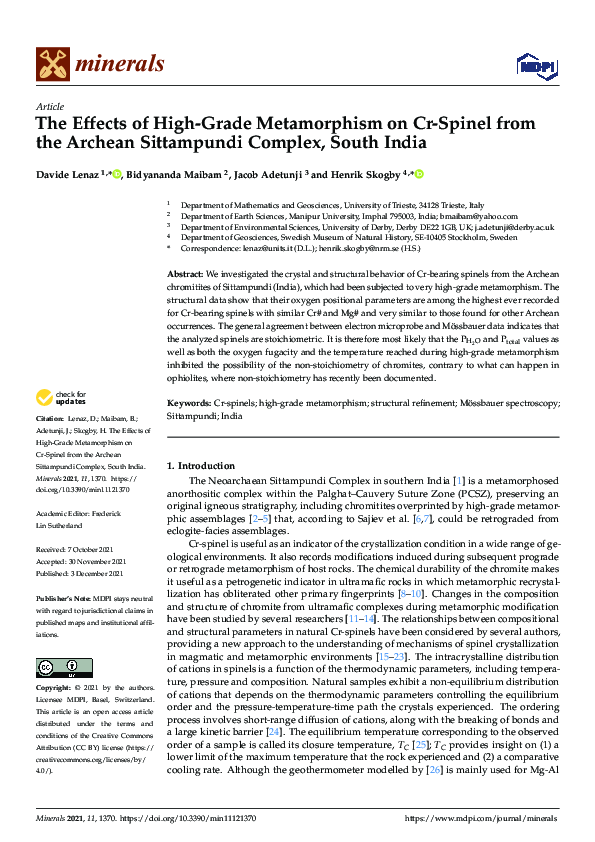 (PDF) The Effects of High-Grade Metamorphism on Cr-Spinel from the ...