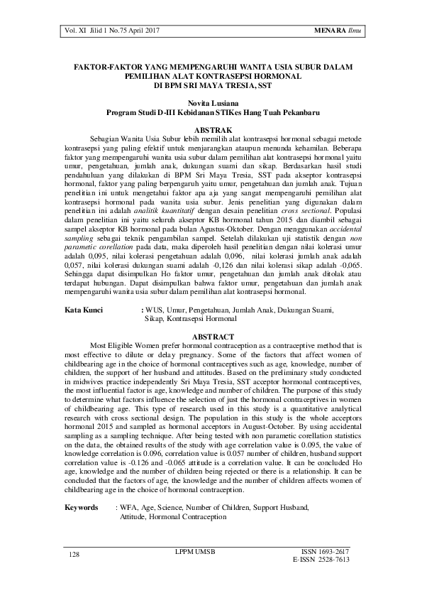 (PDF) Faktor-Faktor Yang Mempengaruhi Wanita Usia Subur Dalam Pemilihan Alat Kontrasepsi ...