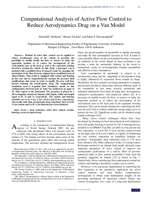 Pdf Computational Analysis Of Active Flow Control To Reduce