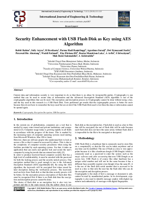 (PDF) Security Enhancement with USB Flash Disk as Key using AES Algorithma