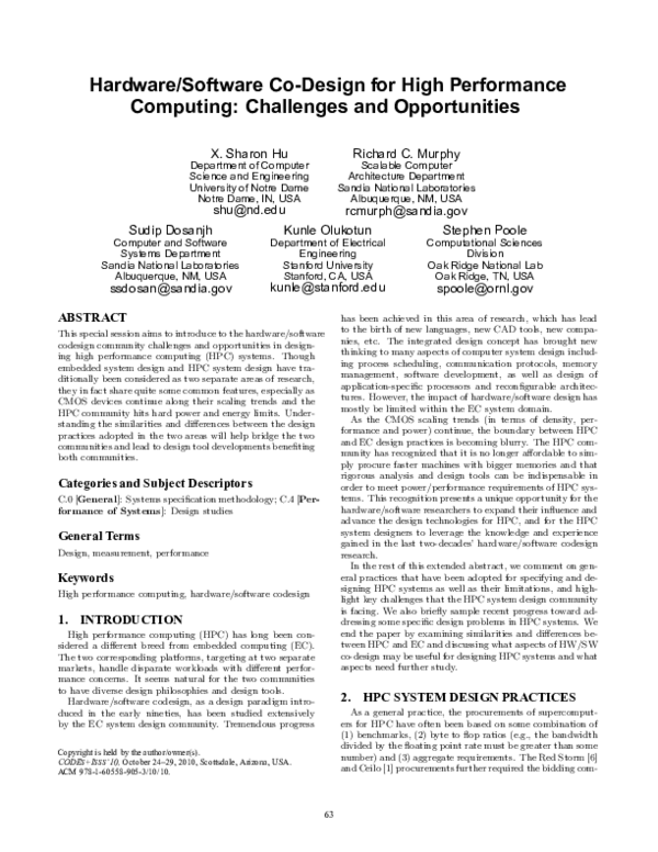 (PDF) Hardware/software co-design for high performance computing ...