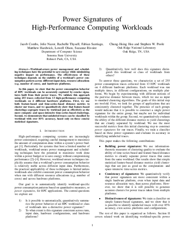 (PDF) Power Signatures of High-Performance Computing Workloads