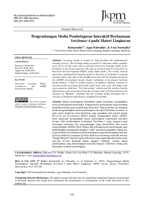 (PDF) Pengembangan Media Pembelajaran Interaktif Berbantuan Swishmax-4 pada Materi Lingkaran