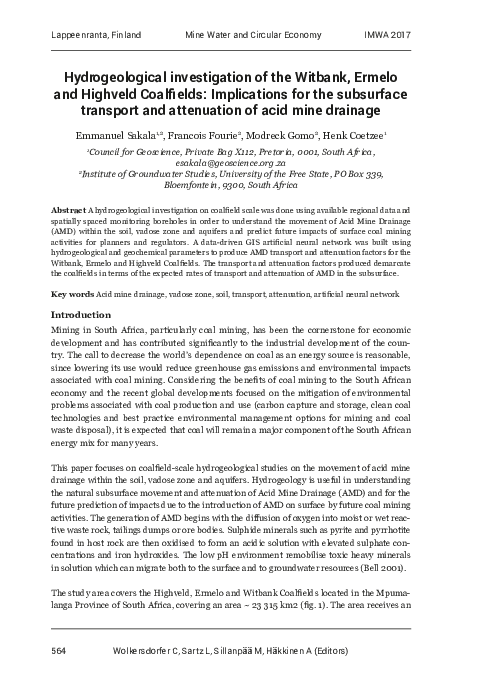 (PDF) Hydrogeological investigation of the Witbank , Ermelo and ...