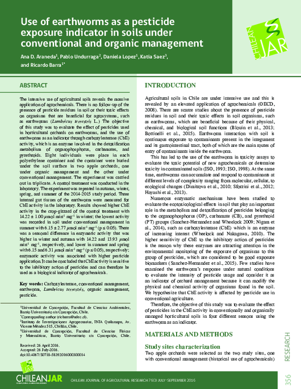(PDF) Use of earthworms as a pesticide exposure indicator in soils ...