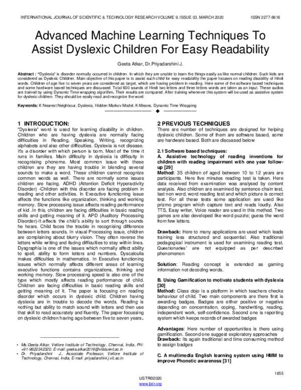 (PDF) Advanced Machine Learning Techniques To Assist Dyslexic Children ...