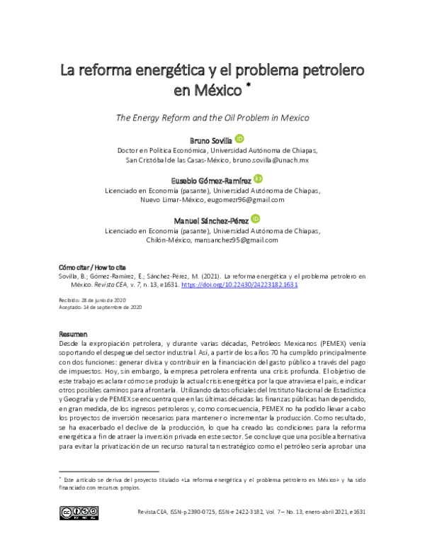 (PDF) La reforma energética y el problema petrolero en México