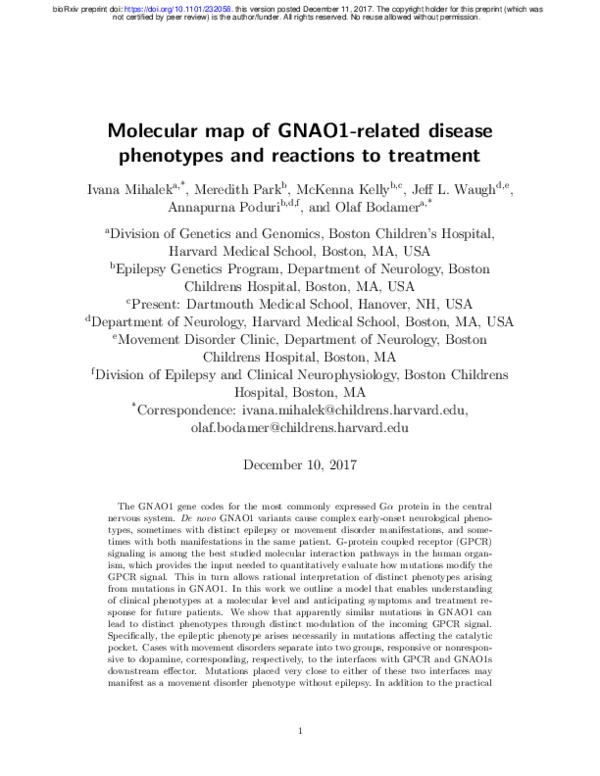 (PDF) Molecular map of GNAO1-related disease phenotypes and reactions ...