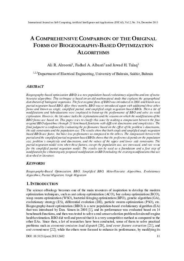 A Comprehensive Comparison Of The Original Forms Of Biogeography Based Optimization Algorithms
