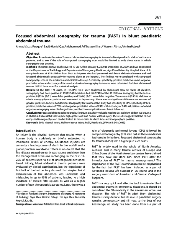(PDF) Focused abdominal sonography for trauma (FAST) in blunt ...