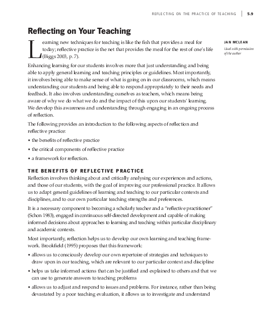 (PDF) Reflecting on your teaching