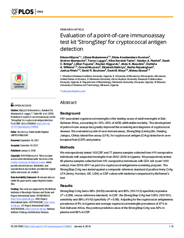 (PDF) Evaluation of a point-of-care immunoassay test kit 'StrongStep ...