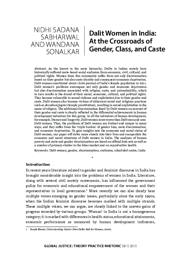 (PDF) Dalit Women in India: At the Crossroads of Gender, Class, and Caste