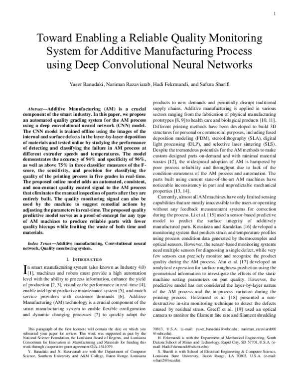 (PDF) Toward Enabling a Reliable Quality Monitoring System for Additive Manufacturing Process ...