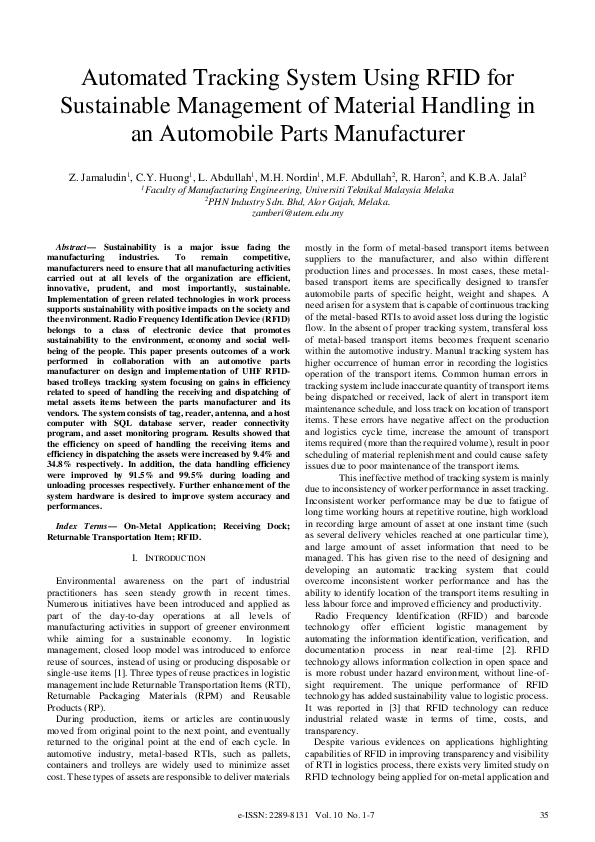 (PDF) Automated Tracking System Using RFID for Sustainable Management of Material Handling in an ...