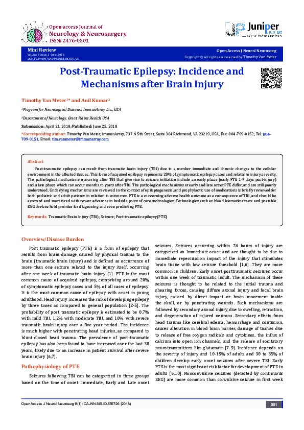 (PDF) Post-Traumatic Epilepsy: Incidence and Mechanisms after Brain Injury