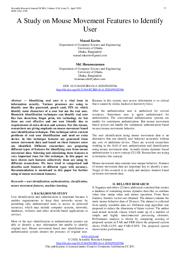 (PDF) A Study on Mouse Movement Features to Identify User