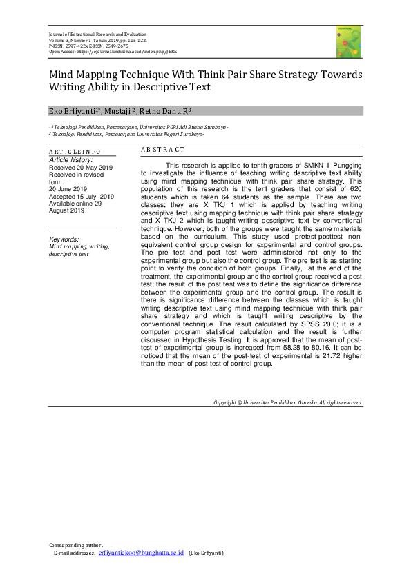 (PDF) Mind Mapping Technique with Think Pair Share Strategy Towards ...