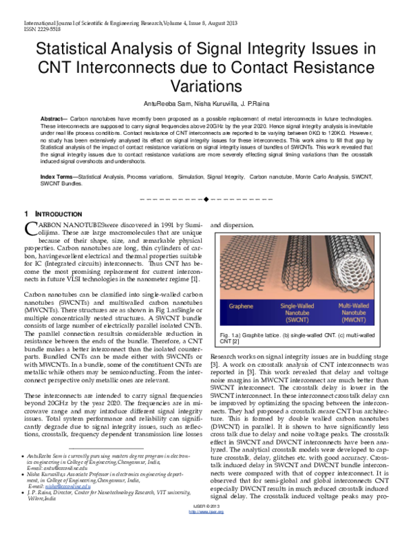 (PDF) Statistical Analysis of Signal Integrity Issues in CNT Interconnects due to Contact ...