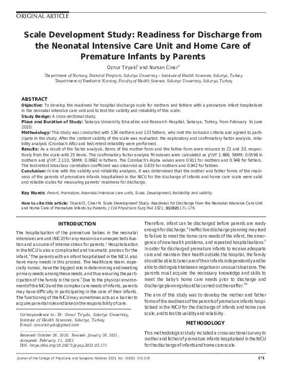 (PDF) Scale Development Study: Readiness for Discharge from the ...