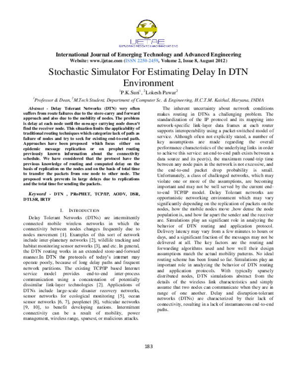 (PDF) Stochastic Simulator For Estimating Delay In DTN Environment