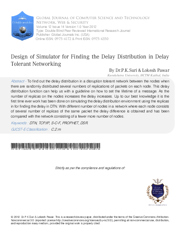 (PDF) Design of Simulator for Finding the Delay Distribution in Delay Tolerant Networking