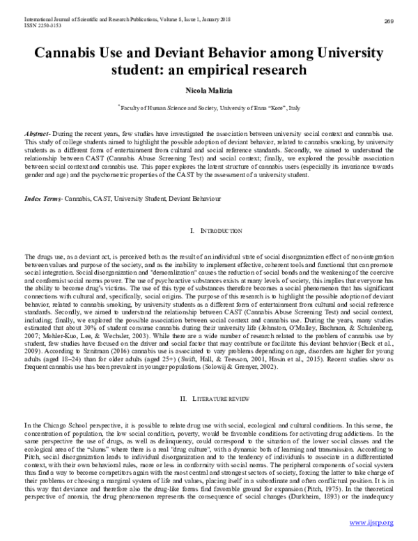 (PDF) Cannabis Use and Deviant Behavior among University student: an ...