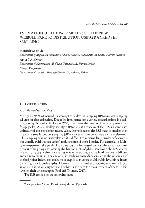 Pdf Estimation Of The Parameters Of The New Weibull Pareto Distribution Using Ranked Set Sampling