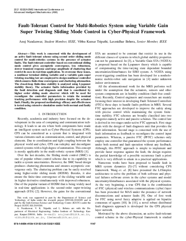 (PDF) Fault-Tolerant Control for Multi-Robotics System using Variable Gain Super Twisting ...