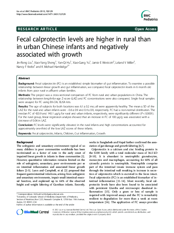 (PDF) Fecal calprotectin levels are higher in rural than in urban ...