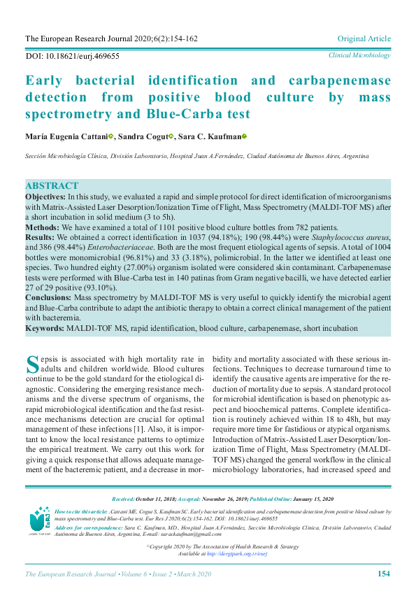 (PDF) Early bacterial identification and carbapenemase detection from ...