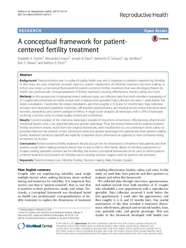 (PDF) A conceptual framework for patient-centered fertility treatment