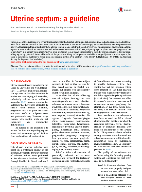 Pdf Uterine Septum A Guideline