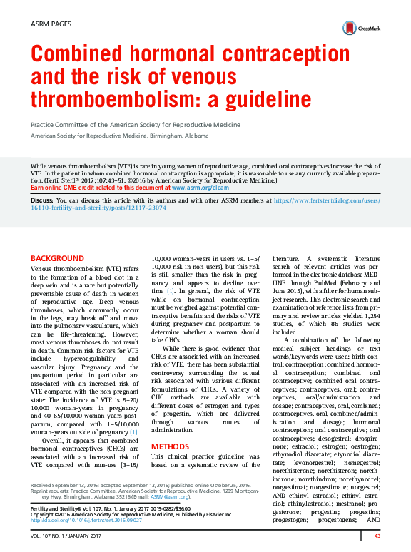 (PDF) Combined hormonal contraception and the risk of venous ...