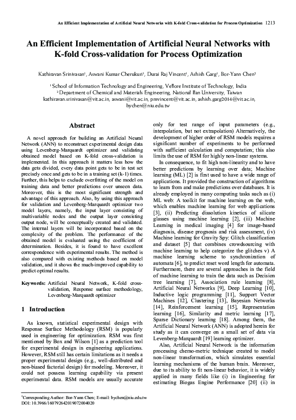 (PDF) An Efficient Implementation of Artificial Neural Networks with K-fold Cross-validation for ...
