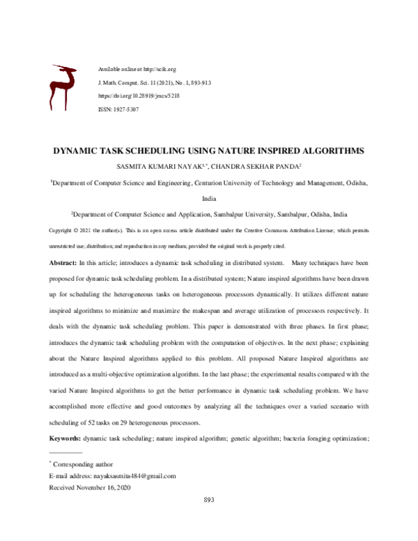 (PDF) Dynamic task scheduling using nature inspired algorithms (PDF) Dynamic task scheduling using nature inspired algorithms