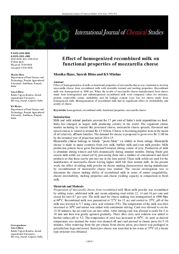 (PDF) Effect of homogenized recombined milk on functional properties of ...