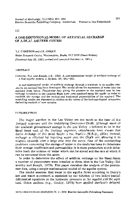 (PDF) A one-dimensional model of artificial recharge of a dual aquifer ...