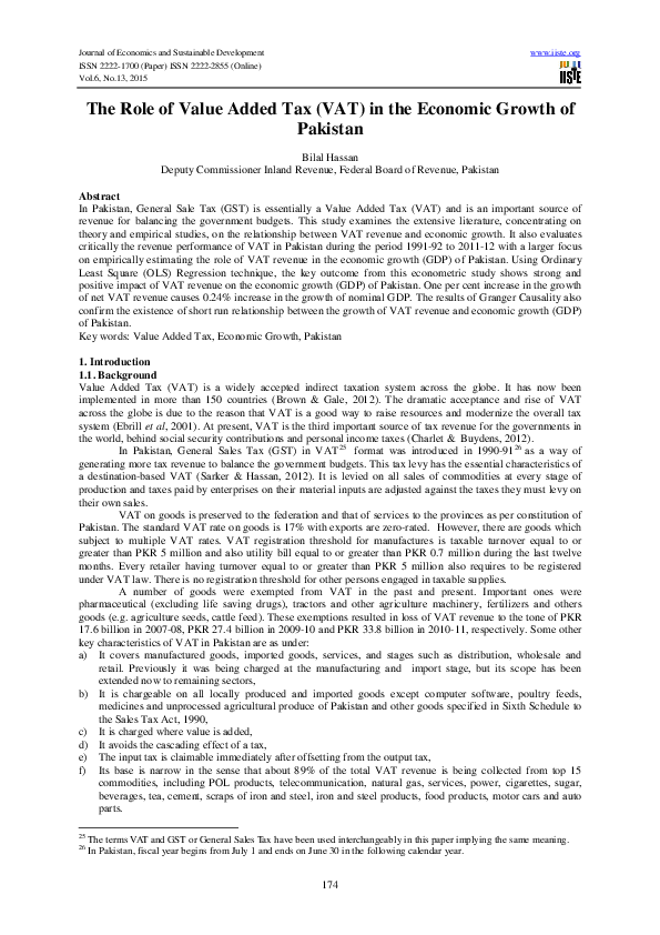 (PDF) The Role of Value Added Tax (VAT) in the Economic Growth of Pakistan