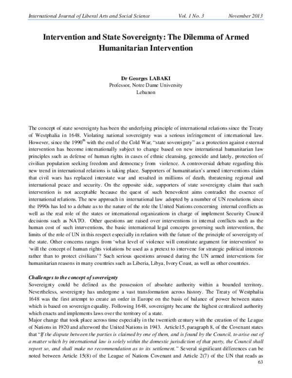 (PDF) Intervention and State Sovereignty: The Dilemma of Armed ...