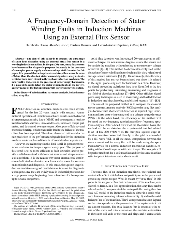 A Frequency Domain Detection Of Stator Winding Faults In Induction Machines Using An External