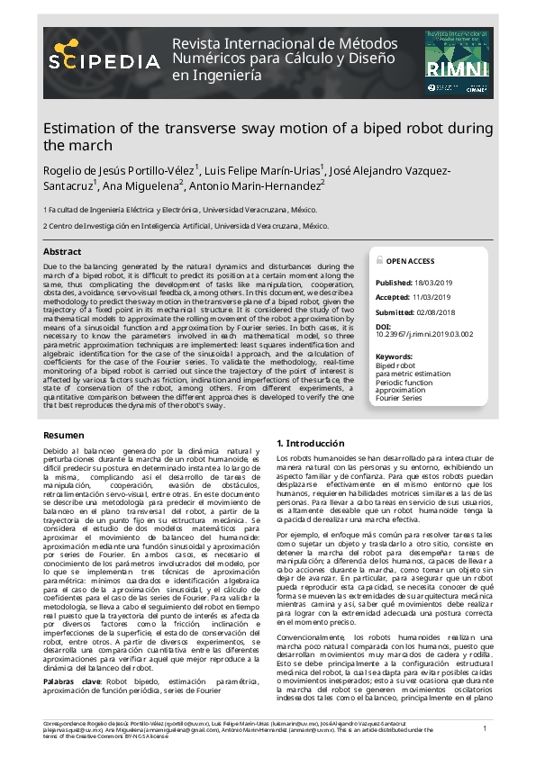 (PDF) Estimation of the transverse sway motion of a biped robot during the march | Luis Marin ...