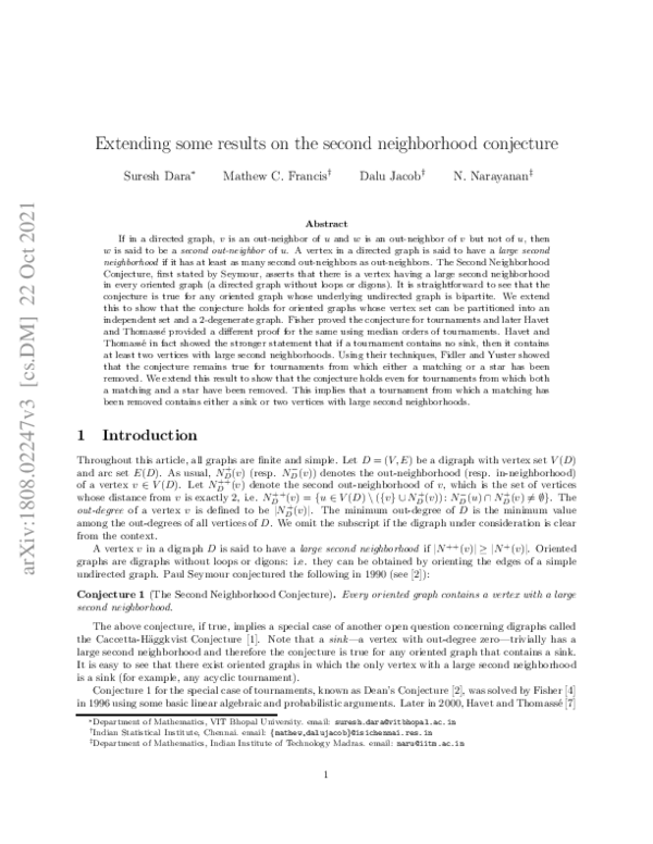 (PDF) Extending some results on the second neighborhood conjecture