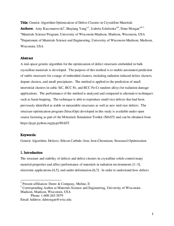 (PDF) Genetic algorithm optimization of defect clusters in crystalline materials