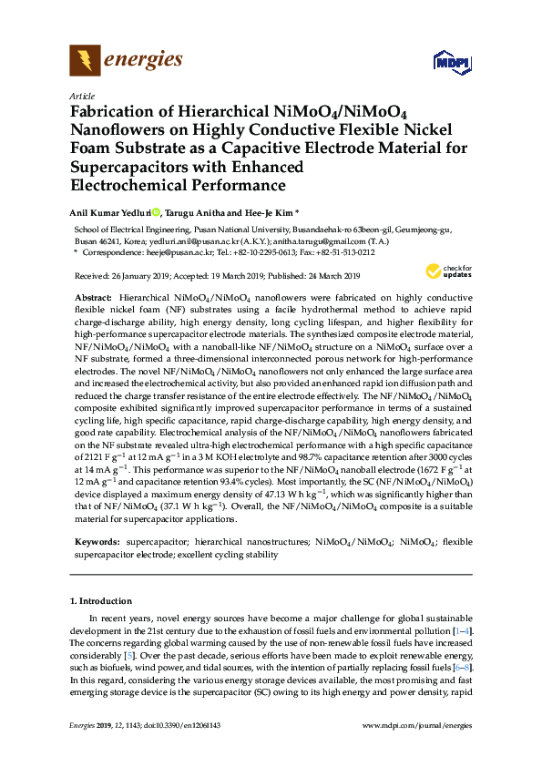 (PDF) Fabrication of Hierarchical NiMoO4/NiMoO4 Nanoflowers on Highly ...
