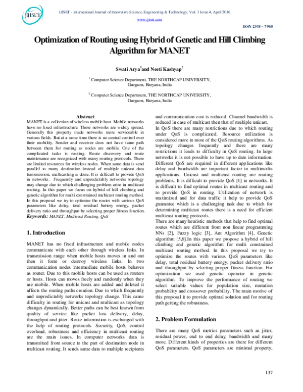 (PDF) Hybrid Genetic-Hill Climbing for MANET Routing