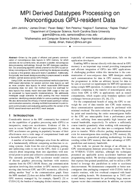 Pdf Mpi Derived Datatypes Processing On Noncontiguous Gpu Resident Data