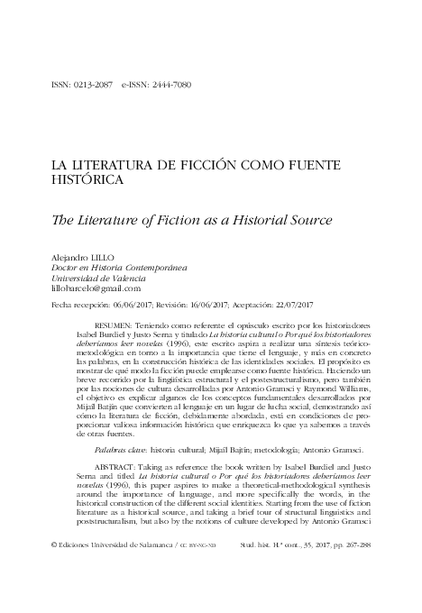(PDF) LA LITERATURA DE FICCIÓN COMO FUENTE HISTÓRICA The Literature of ...